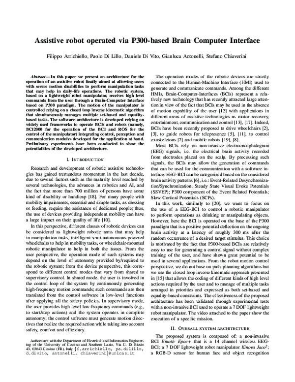 (PDF) Assistive robot operated via P300-based Brain Computer Interface