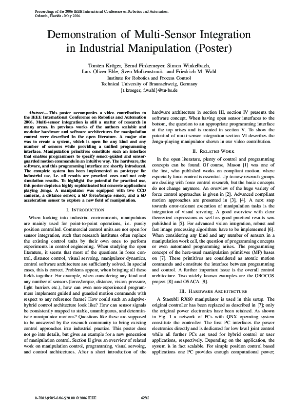 (PDF) Demonstration of multi-sensor integration in industrial ...