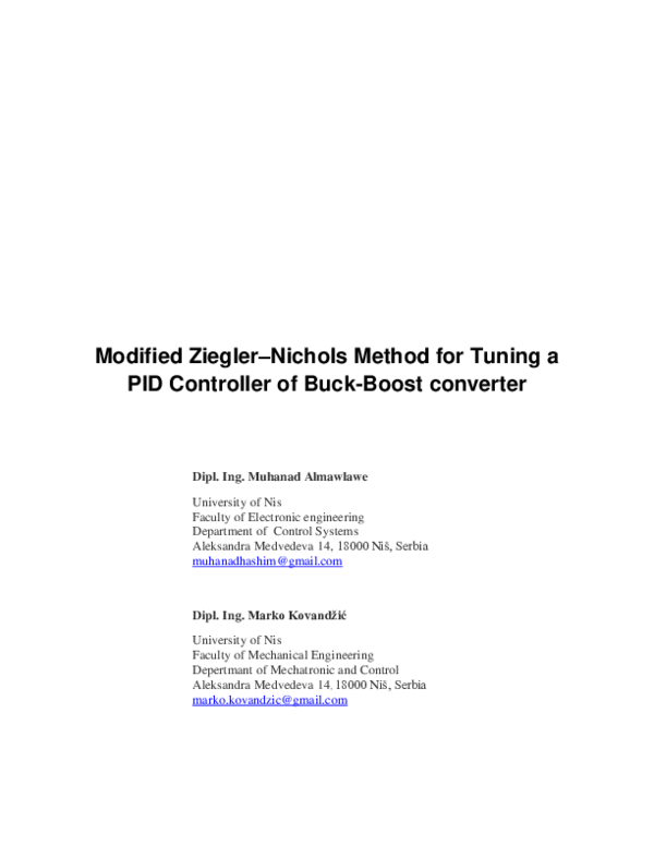 (PDF) Modified Ziegler – Nichols Method for Tuning a PID Controller of Buck-Boost converter