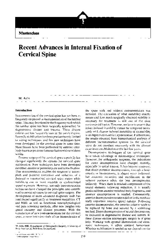(PDF) Recent advances in internal fixation of cervical spine