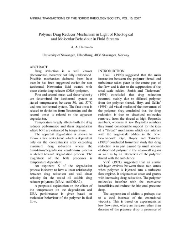 (PDF) Polymer Drag Reducer Mechanism in Light of Rheological and ...