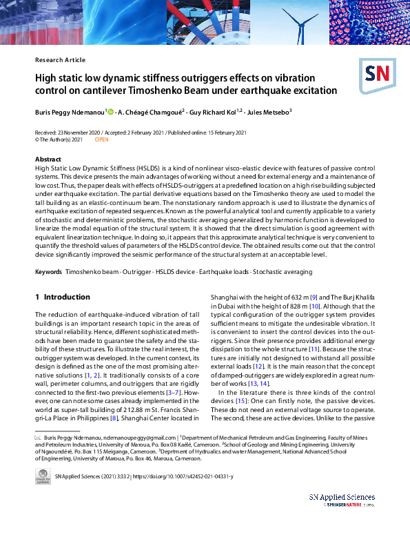 (PDF) High static low dynamic stiffness outriggers effects on vibration ...