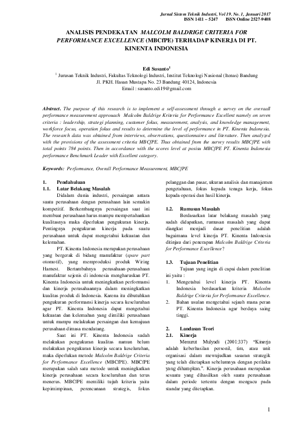 (PDF) ANALISIS PENDEKATAN MALCOLM BALDRIGE CRITERIA FOR PERFORMANCE ...