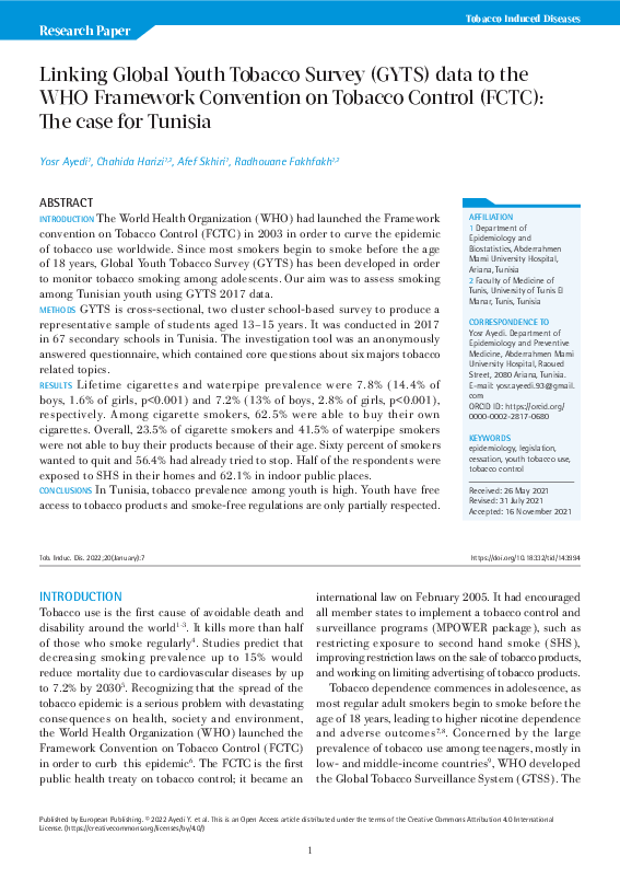 (PDF) Linking Global Youth Tobacco Survey (GYTS) data to the WHO ...