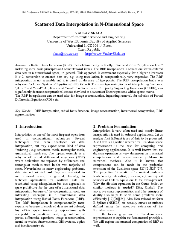 (PDF) Scattered Data Interpolation in N-Dimensional Space VACLAV SKALA