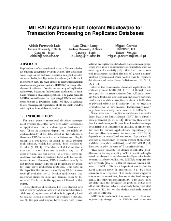 Pdf Mitra Byzantine Fault Tolerance For Dbmss