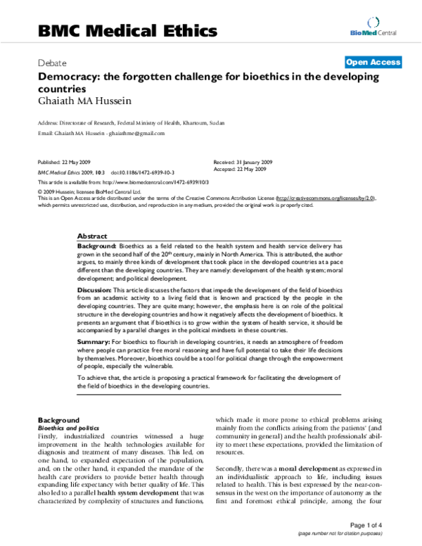 (PDF) BMC Medical Ethics BioMed Central Debate Democracy: the forgotten ...