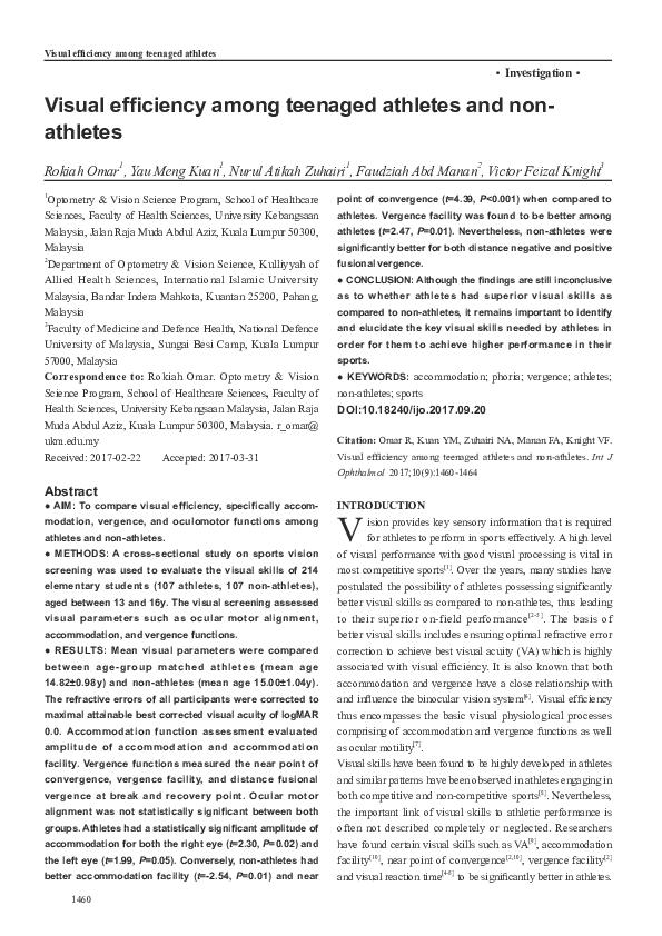(PDF) Visual efficiency among teenaged athletes and non-athletes