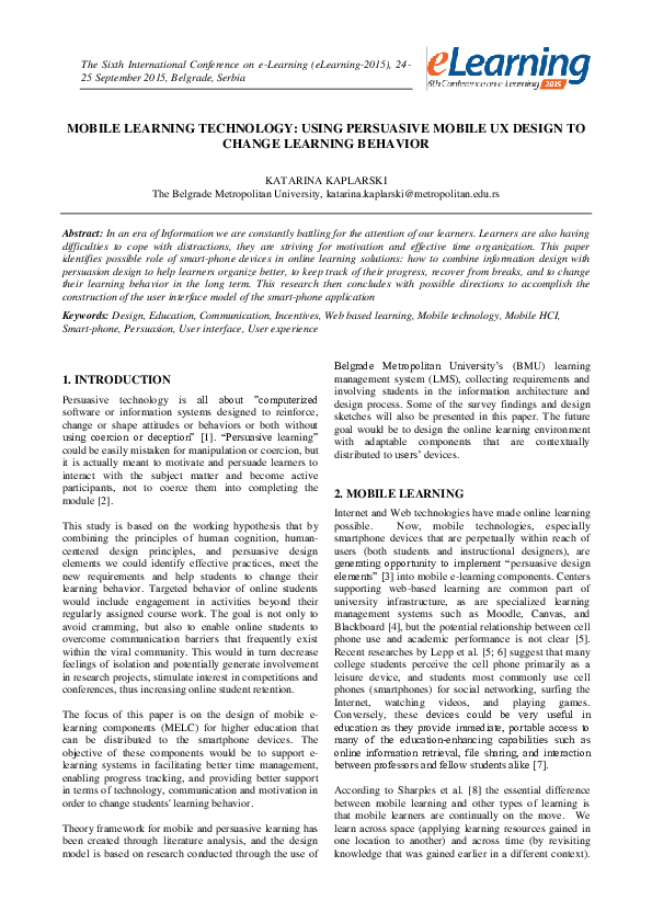 (PDF) Mobile Learning Technology: Using Persuasive Mobile Ux Design to ...