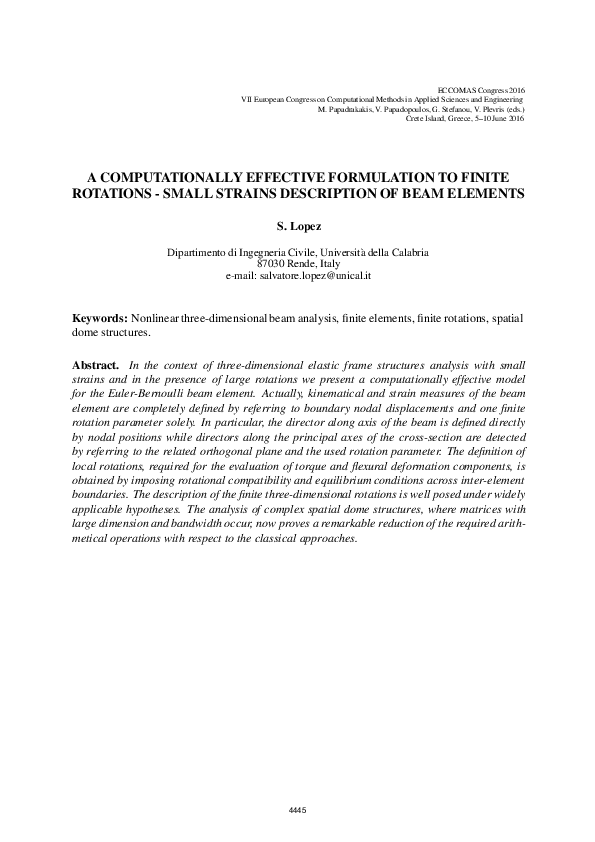 (PDF) A Computationally Effective Formulation to Finite Rotations - Small Strains Description of ...