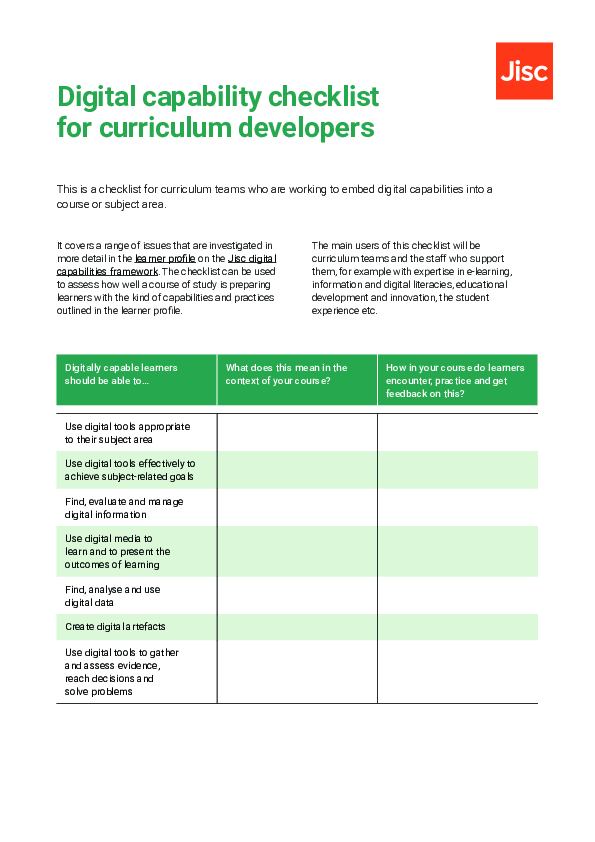 (PDF) Digital capability checklist for curriculum developers