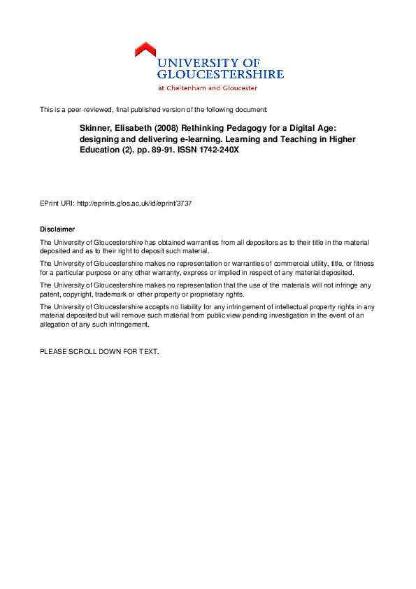 (PDF) Rethinking Pedagogy for a Digital Age: Designing and Delivering E ...