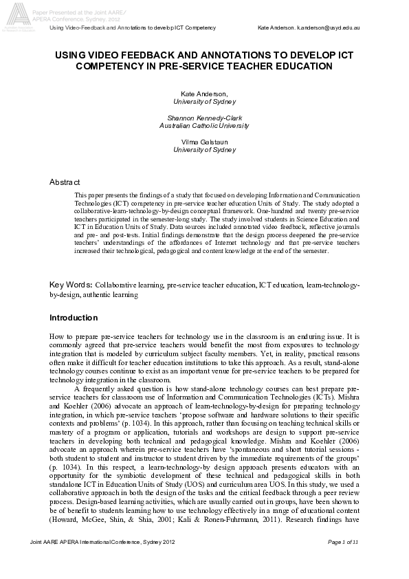 (PDF) Using Video Feedback and Annotations to Develop Ict Competency in ...