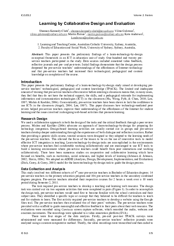 (PDF) Learning by Collaborative Design and Evaluation