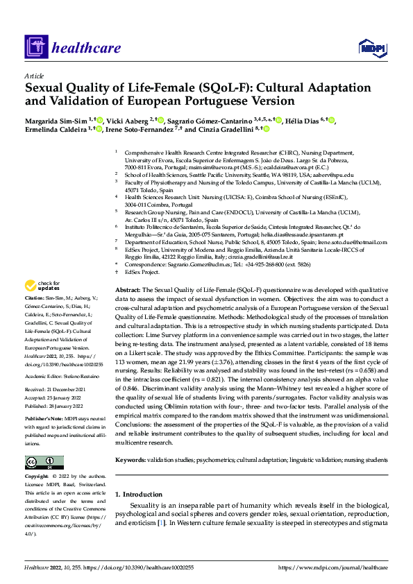 Pdf Sexual Quality Of Life Female Sqol F Cultural Adaptation And Validation Of European