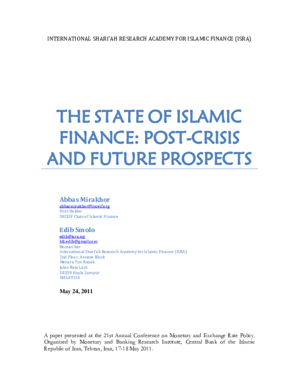 (PDF) The State of Islamic Finance: Post-crisis and Future Prospects