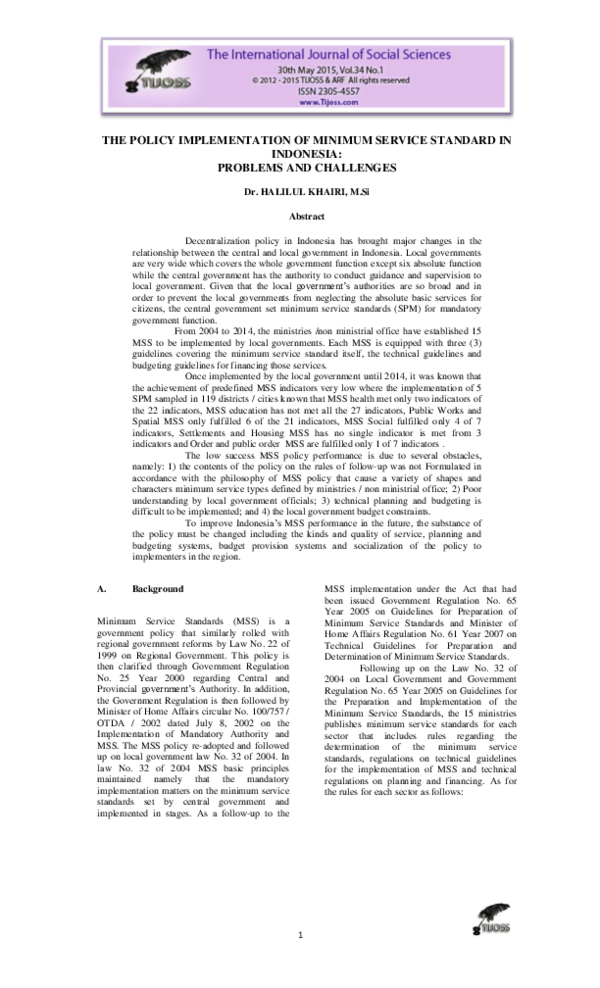 (PDF) The Policy Implementation of Minimum Service Standard in ...
