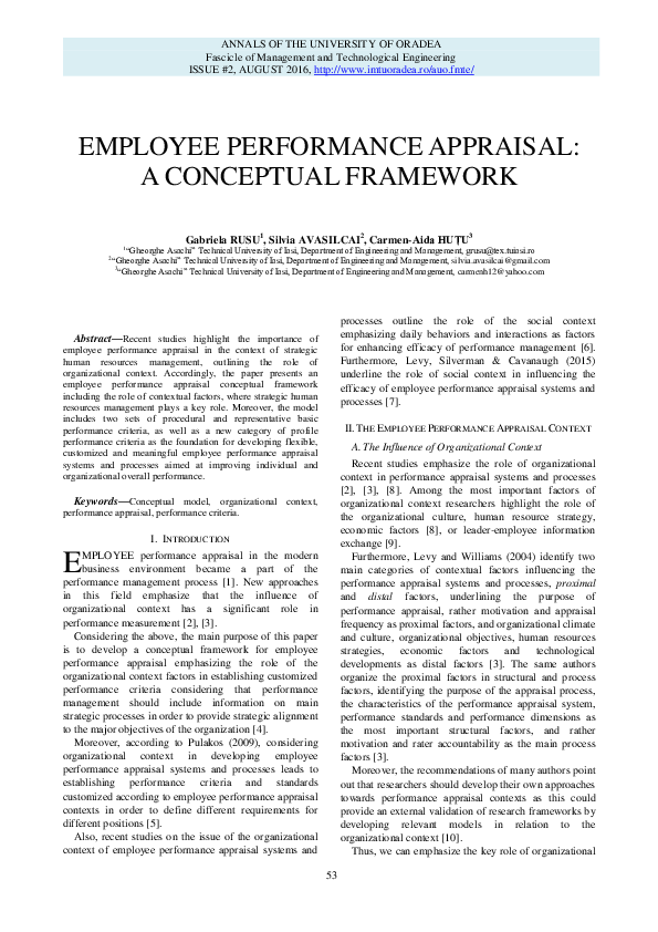 (PDF) Employee Performance Appraisal: A Conceptual Framework