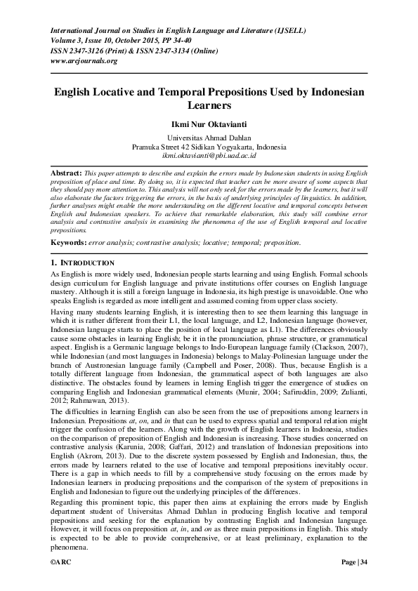 (PDF) English Locative and Temporal Prepositions Used by Indonesian ...