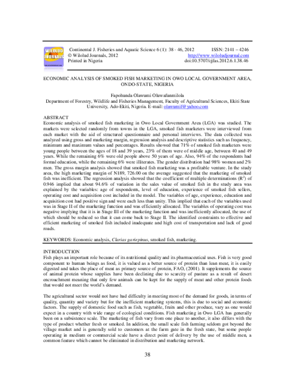(PDF) Economic Analysis of Smoked Fish Marketing in Owo Local ...