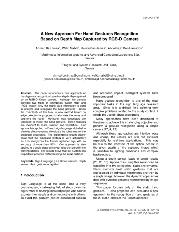 (PDF) A New Approach For Hand Gestures Recognition Based on Depth Map Captured by RGB-D Camera