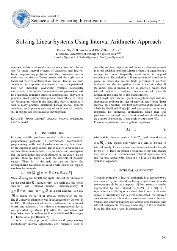 Pdf Solving Linear Systems Using Interval Arithmetic Approach