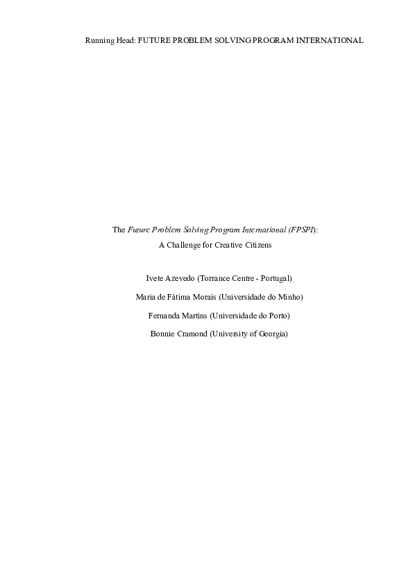 (PDF) Running Head: FUTURE PROBLEM SOLVING PROGRAM INTERNATIONAL The ...