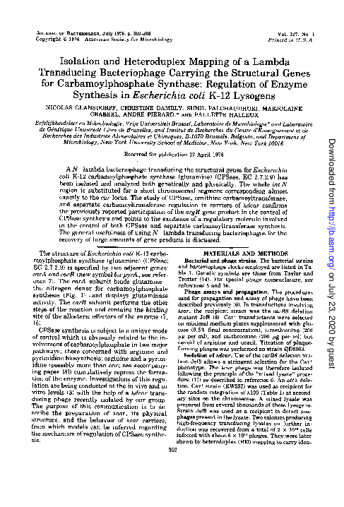 (PDF) Isolation and heteroduplex mapping of a lambda transducing bacteriophage carrying the ...