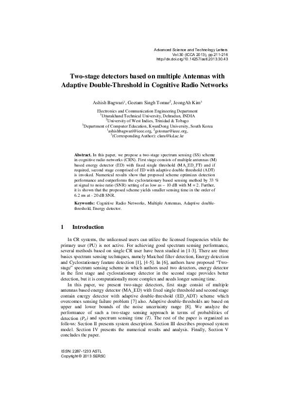 Pdf Two Stage Detectors Based On Multiple Antennas With Adaptive Double Threshold In Cognitive