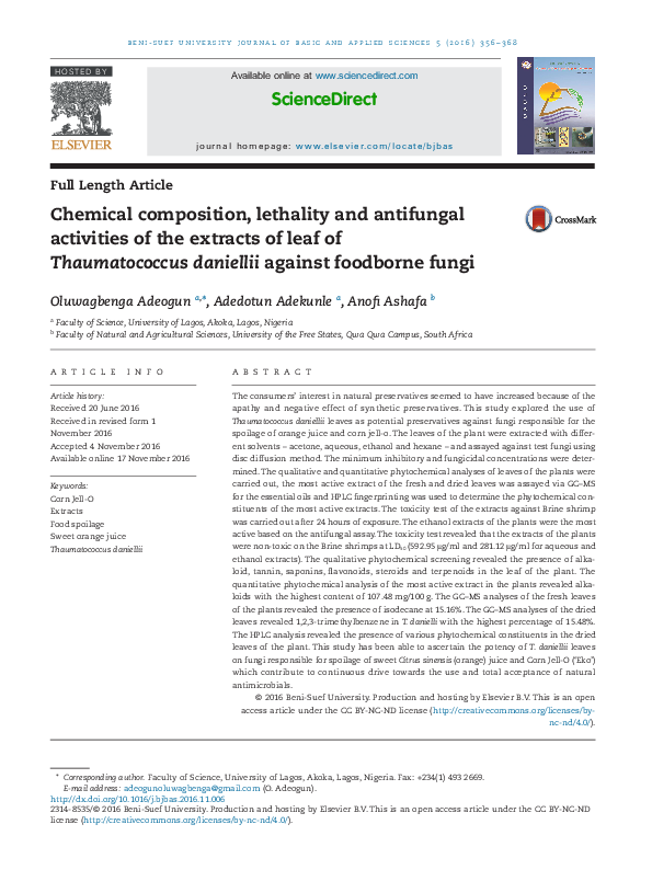 (PDF) Chemical composition, lethality and antifungal activities of the ...