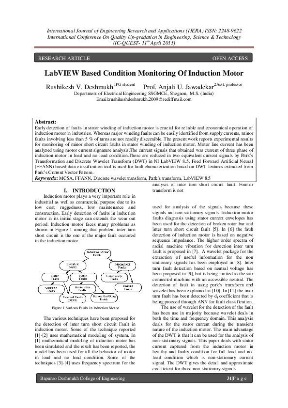 Pdf Labview Based Condition Monitoring Of Induction Motor