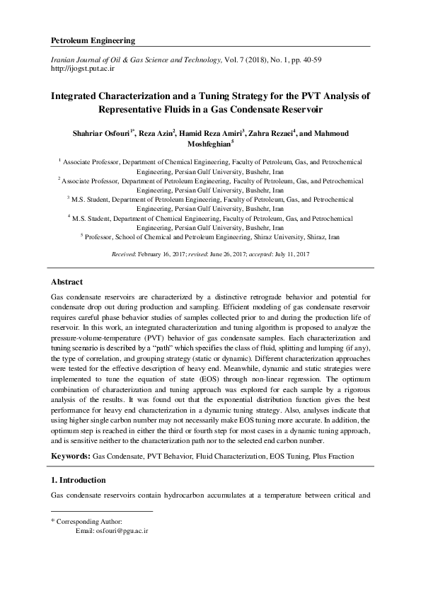 (PDF) Integrated Characterization and a Tuning Strategy for the PVT ...