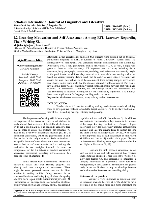 (PDF) L2 Learning Motivation and Self-Assessment Among EFL Learners ...