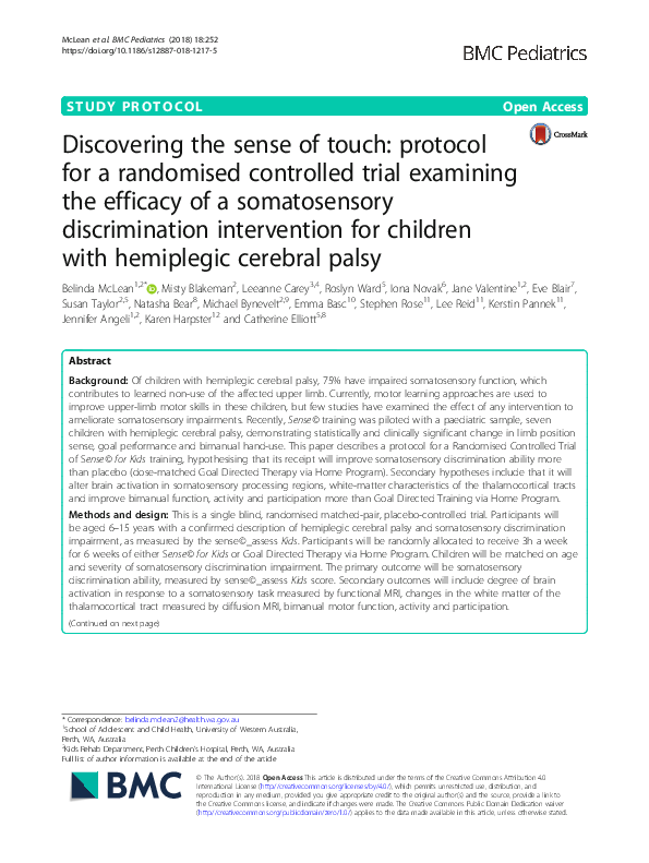 (PDF) Discovering the sense of touch: protocol for a randomised ...