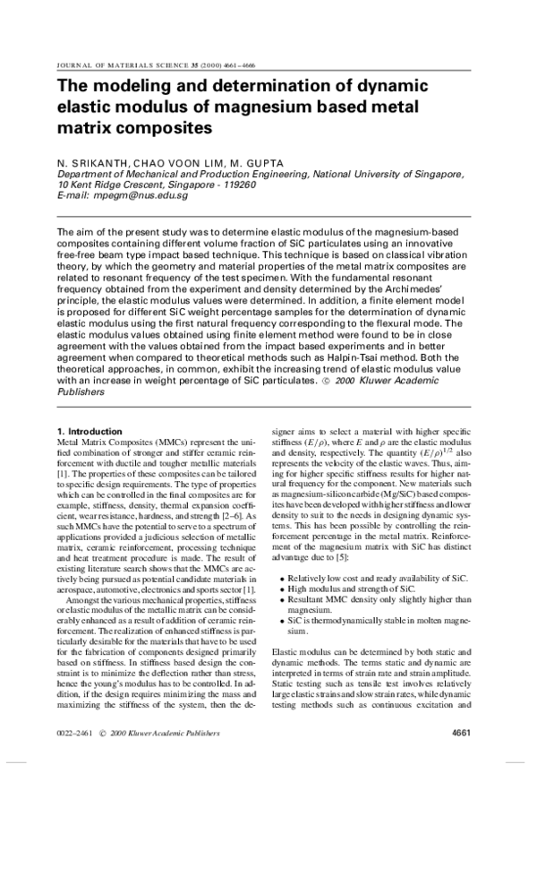 (PDF) The modeling and determination of dynamic elastic modulus of ...