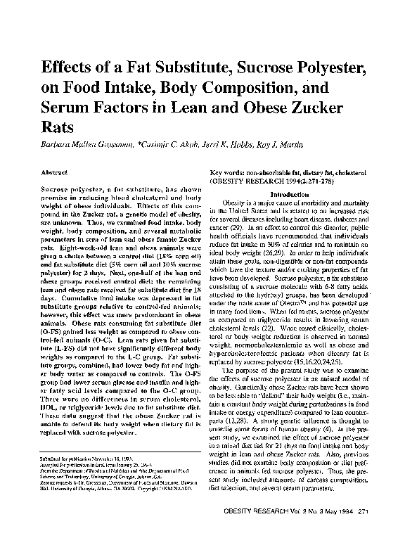 (PDF) Effects of a Fat Substitute, Sucrose Polyester, on Food Intake ...