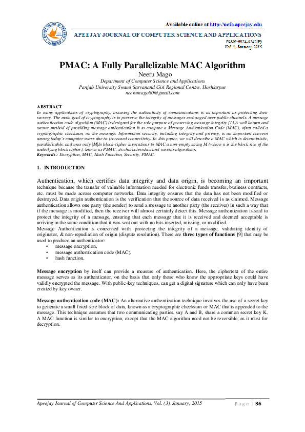 Pdf Pmac A Fully Parallelizable Mac Algorithm 2441
