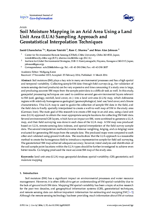 (PDF) Soil Moisture Mapping in an Arid Area Using a Land Unit Area (LUA) Sampling Approach and ...
