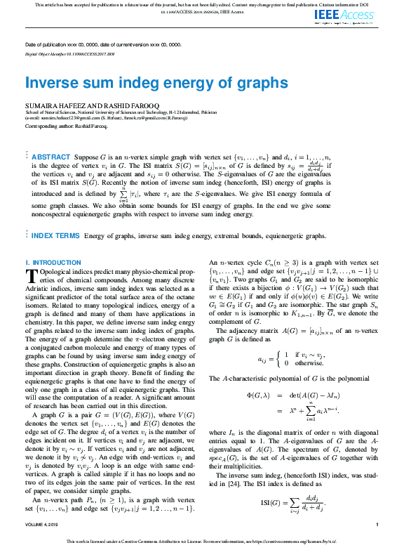 (PDF) Inverse sum indeg energy of graphs