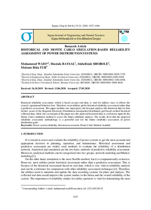 (PDF) Historical and Monte Carlo Simulation-Based Reliability Assessment of Power Distribution ...