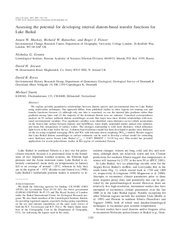 (PDF) Assessing the potential for developing internal diatom-based ...