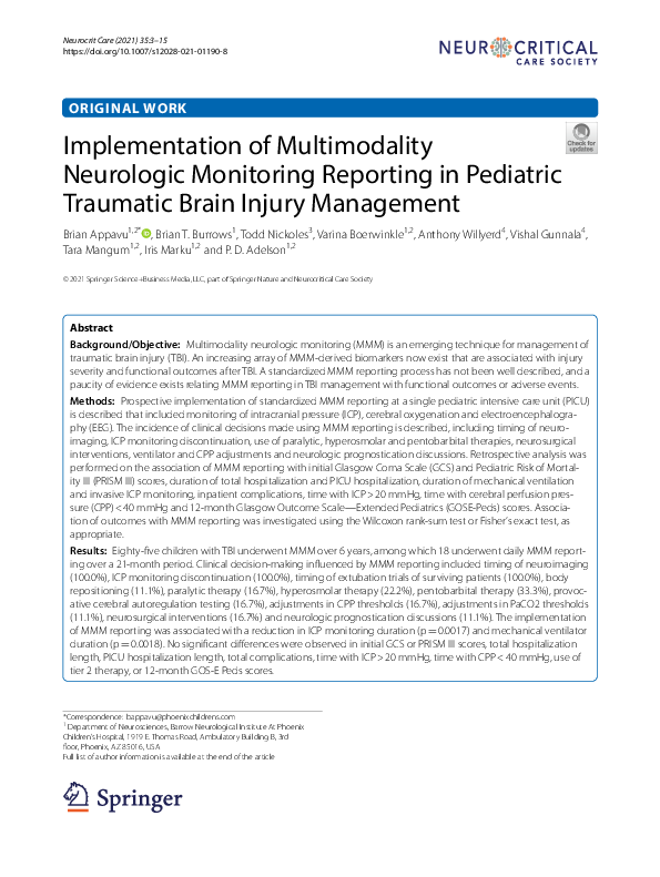 (PDF) Implementation of Multimodality Neurologic Monitoring Reporting ...