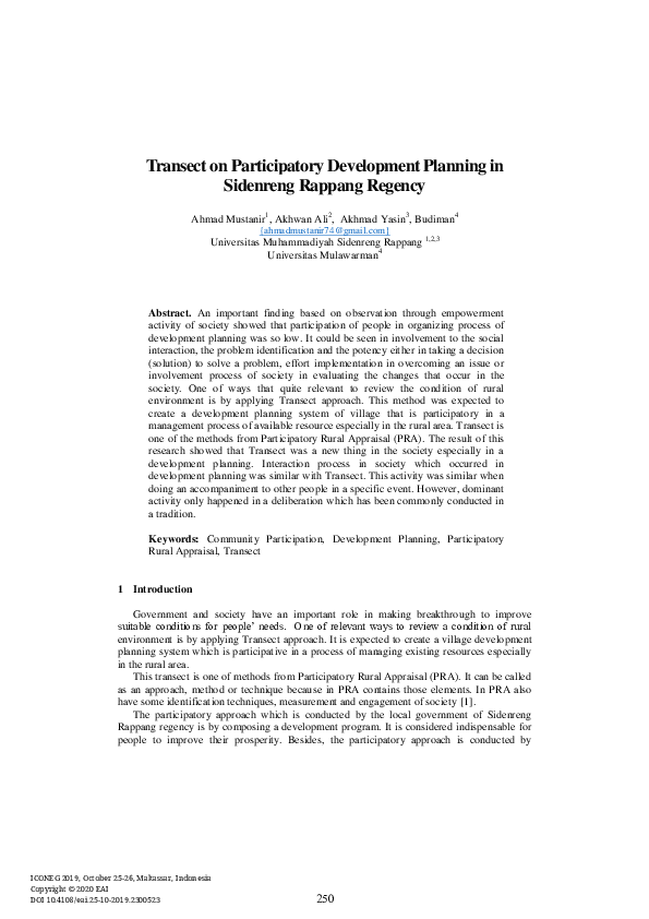 (PDF) Transect on Participatory Development Planning in Sidenreng Rappang Regency