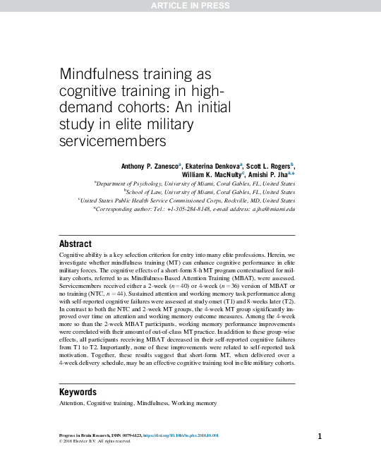 (PDF) Mindfulness training as cognitive training in high-demand cohorts ...
