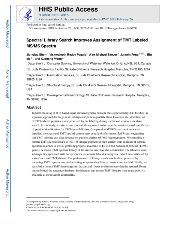 (PDF) Enhancing TMT MS/MS Peptide Identification via Spectral Library ...