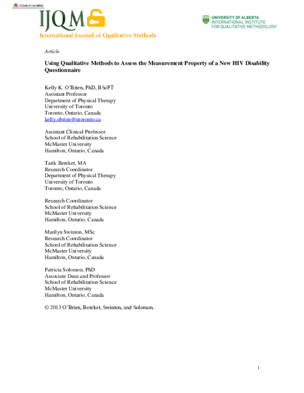 (PDF) Using Qualitative Methods to Assess the Measurement Property of a ...