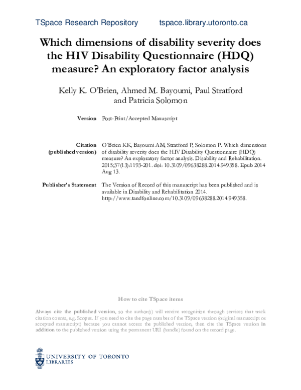 (PDF) Which dimensions of disability does the HIV Disability ...