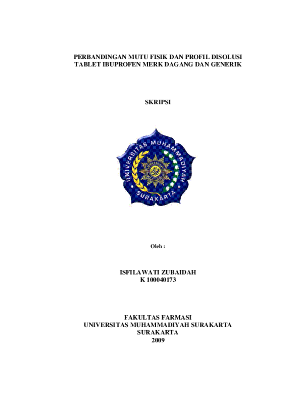 (PDF) Perbandingan Mutu Fisik Dan Profil Disolusi Tablet Ibuprofen Merk ...