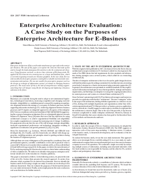 (PDF) Enterprise Architecture Evaluation: A Case Study on the Purposes ...