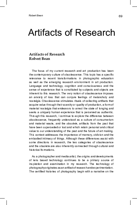 (PDF) Artifacts of Research | Robert Bean - Academia.edu